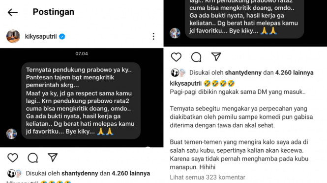 Diduga Dukung Prabowo Subianto, Kiky Saputri Buat Klarifikasi Ini!