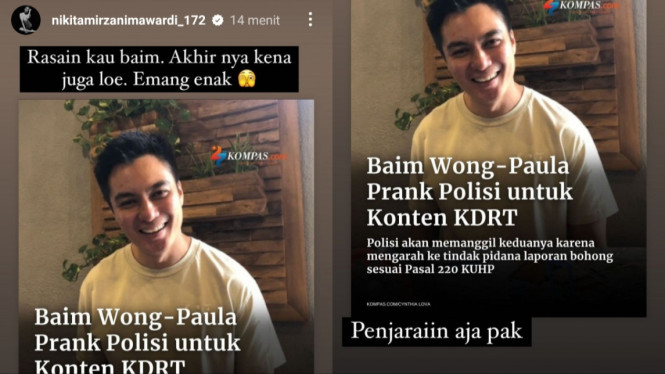 Baim Wong Akan Diperiksa Polisi, Nikita Mirzani: Penjarain Aja Pak