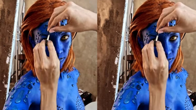 Pangling! 5 Potret Keren Anya Geraldine Berubah Jadi Karakter Mystique, Seluruh Tubuh Full Biru