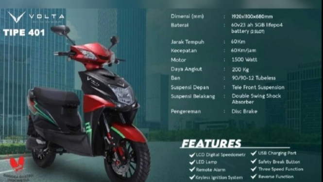 Motor Listrik Volta 401, Harga Terjangkau Dengan Spesifikasi Unggulan