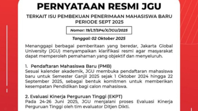 Gaduh Penerimaan Mahasiswa Baru, JGU Depok Minta Maaf, Netizen: Kacau ...