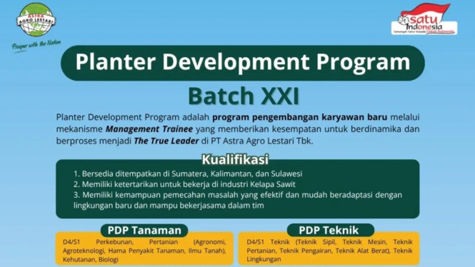 INFO LOKER: Posisi Planter Development Program di PT Astro Agro Lestari ...